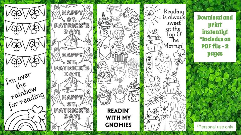 Printable March St Patrick's Day Coloring Bookmarks for Kids, Classroom ...