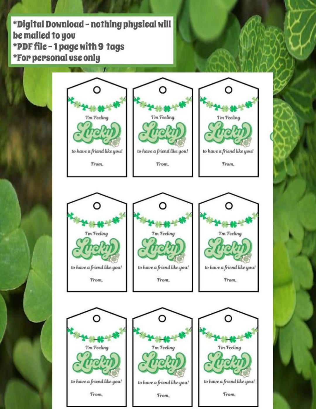 Printable St. Patrick's Treat Bag Tags, Digital Download Treat Tags ...