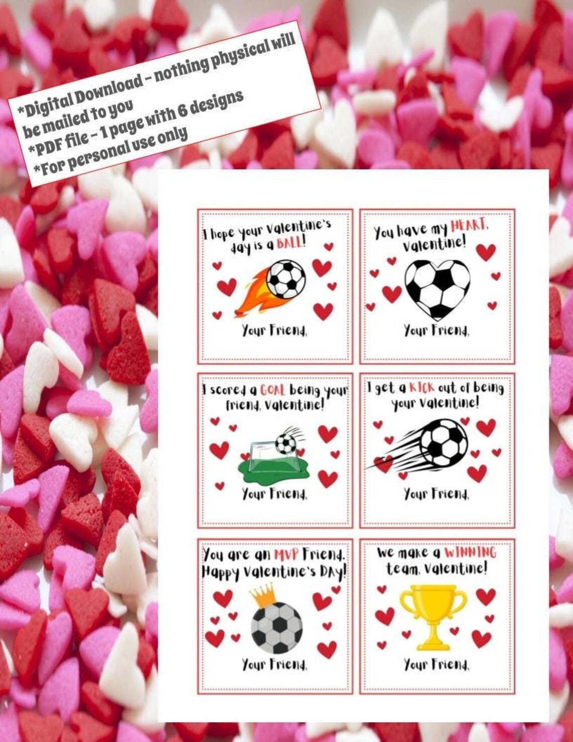 Printable Soccer Valentines, Digital Download Soccer Valentines, Soccer ...