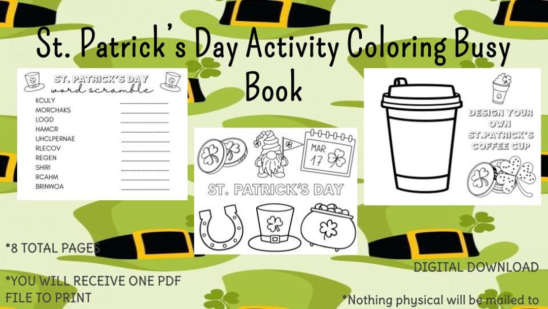 8 Digital Download Printable St. Patrick's Activity Coloring Pages, St ...
