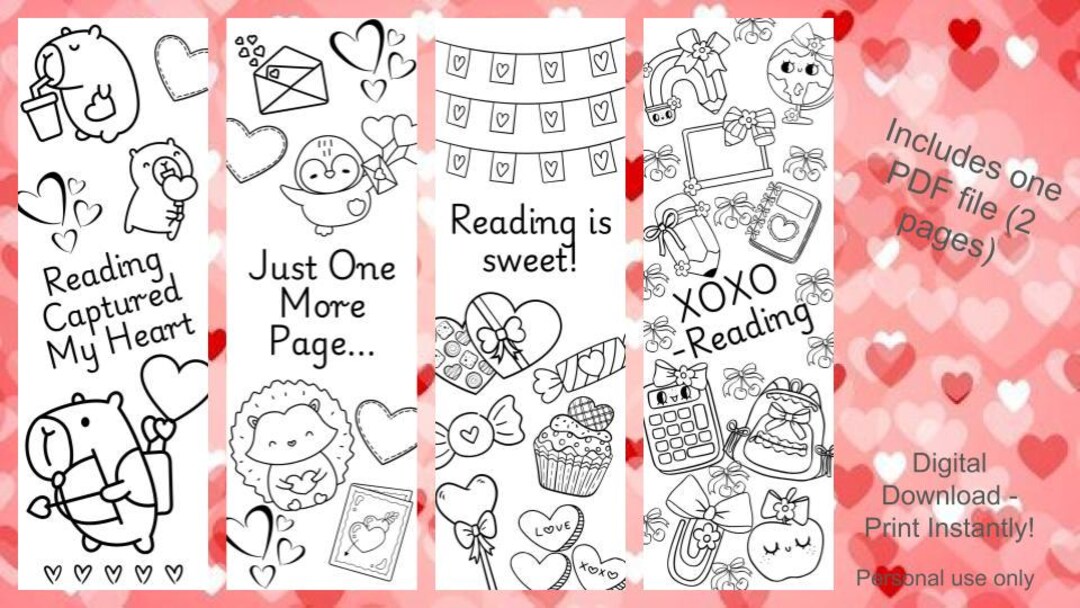 Printable Valentines Coloring Bookmarks for Kids, Classroom Coloring ...
