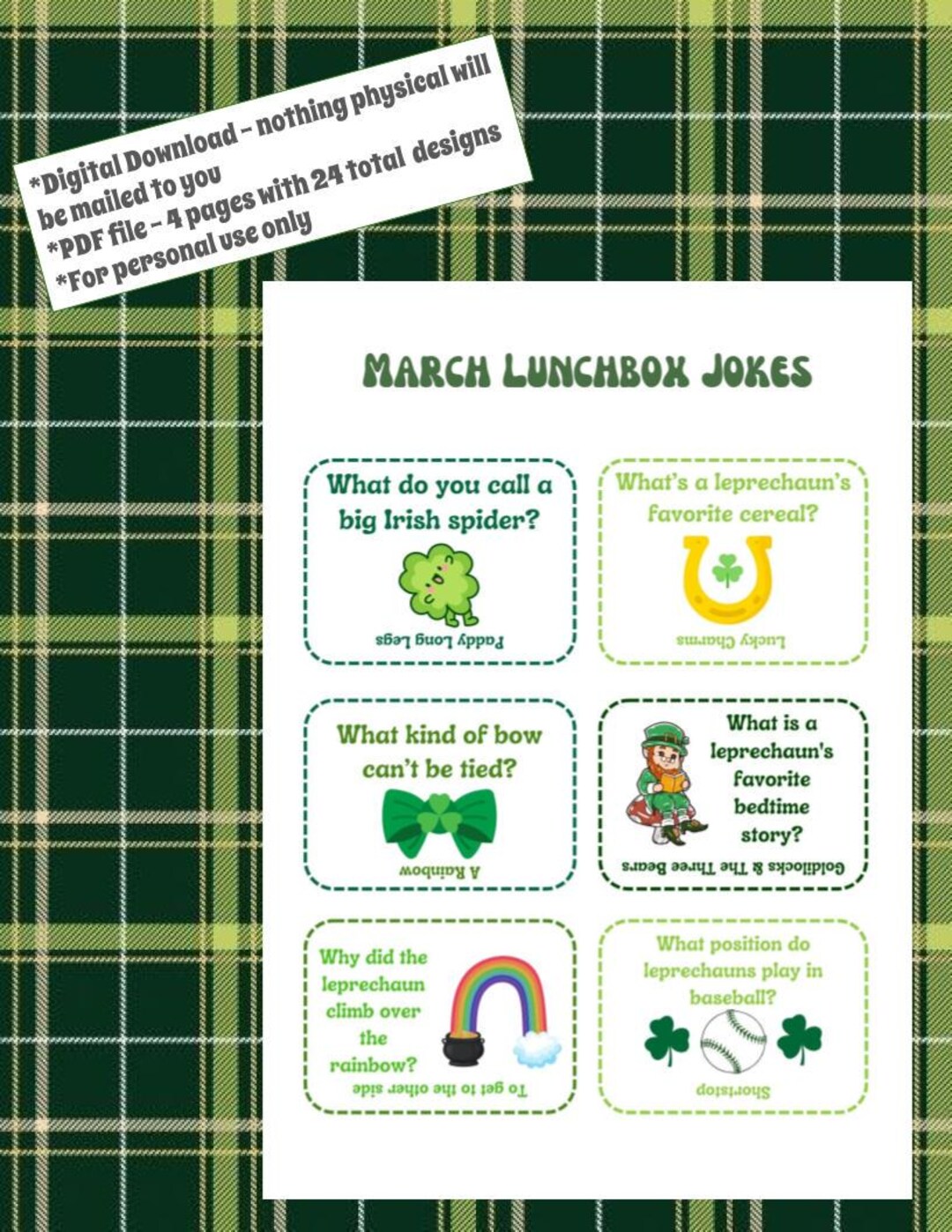 Digital Download Printable March Lunchbox Jokes, St. Patrick's Jokes ...