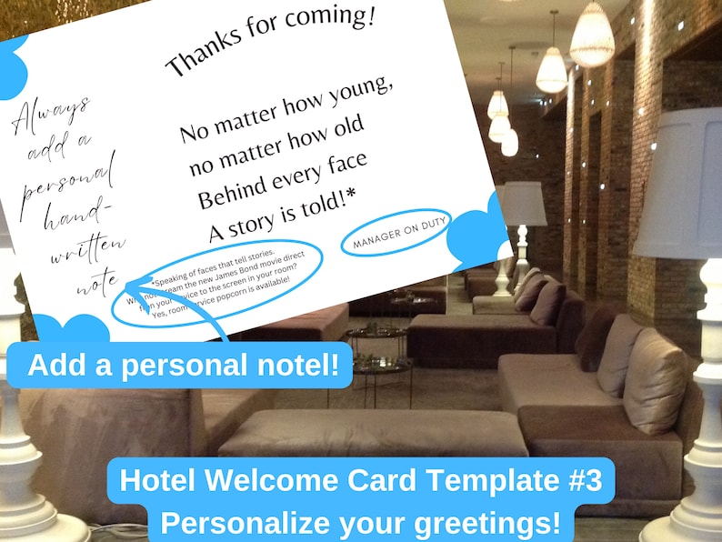 Hotel Guest Welcome Card Template 3 - Etsy