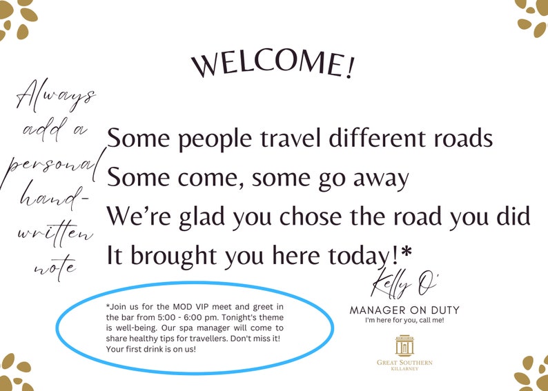 Hotel Guest Welcome Card Template 8 - Etsy