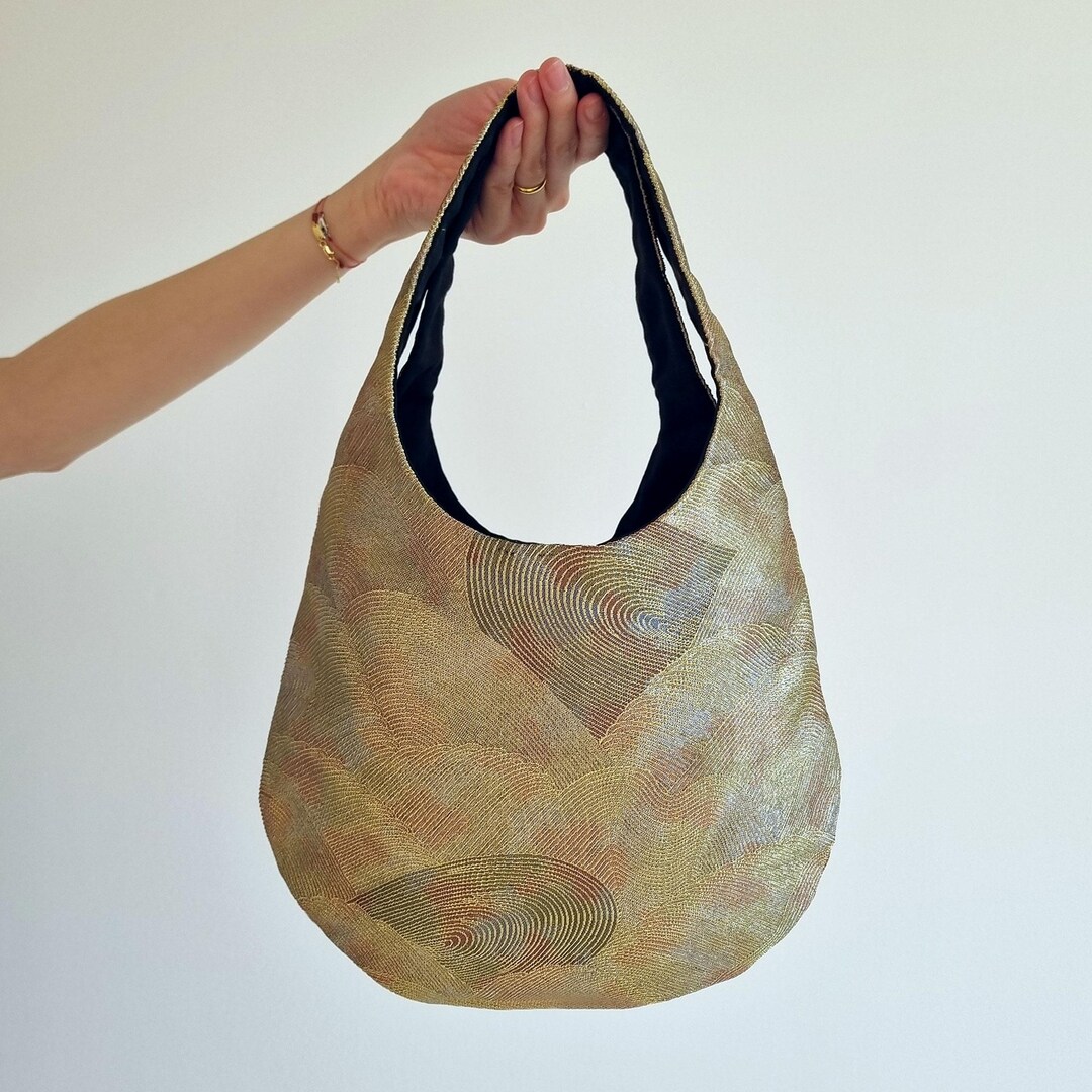 Vintage Silk Obi Belt Handbag, Japanese Gold Sacoche Tote, Sustainable ...
