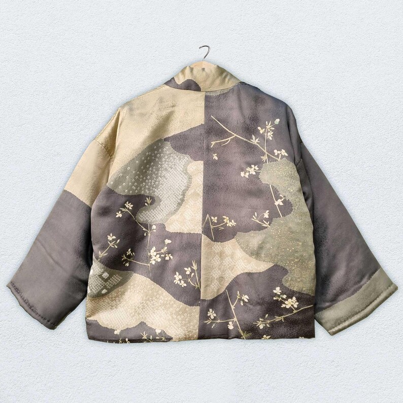 Japanese Quilted Jacket Made From Vintage Silk Kimono, Hanten Haori ...
