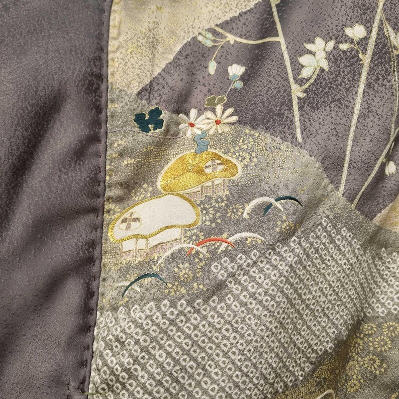 Kimono Puffer Jacket | Silk Japanese Hanten | Quilted Coat | Abstract ...