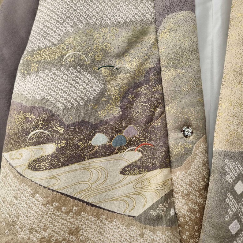 Kimono Puffer Jacket | Silk Japanese Hanten | Quilted Coat | Abstract ...