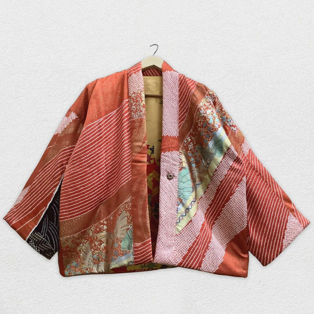 Japanese Padded Jacket Made From Vintage Kimono - Handmade Hanten Quilt ...