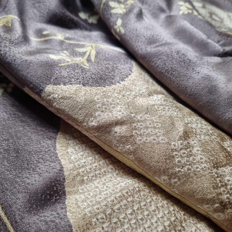 Kimono Puffer Jacket | Silk Japanese Hanten | Quilted Coat | Abstract ...