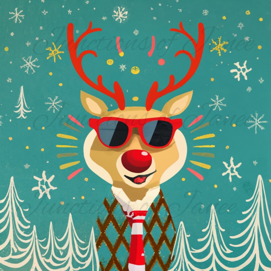 Merry Christmas Clip Art Cool Reindeer Art - Etsy