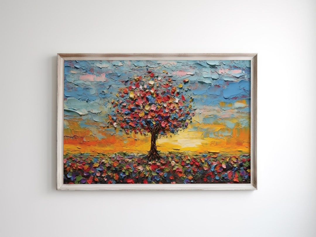 Impasto Tree Abstract Oil Painting Landscape Digital Printable Wall Art ...