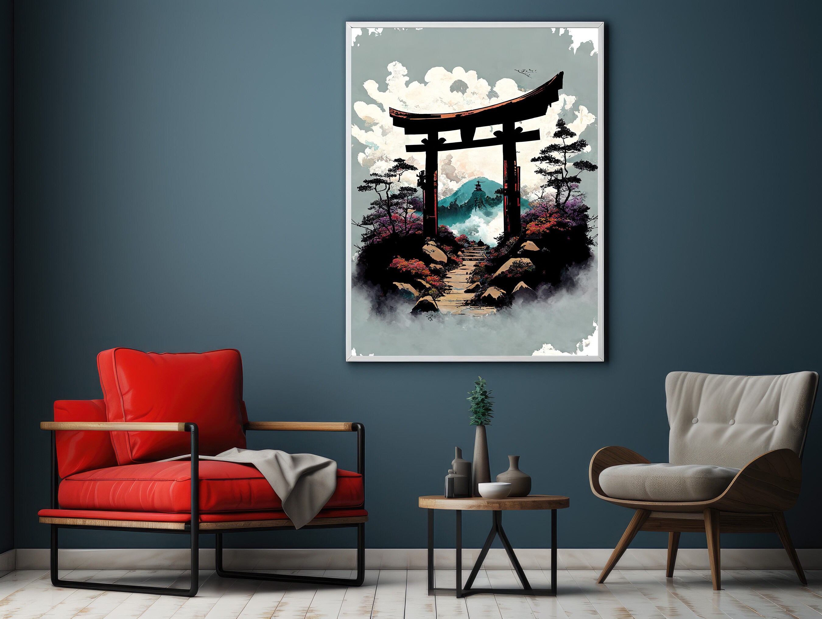 Japanese Shinto Shrine Torii Gate Manga Drawing Digital Home Wall Art ...