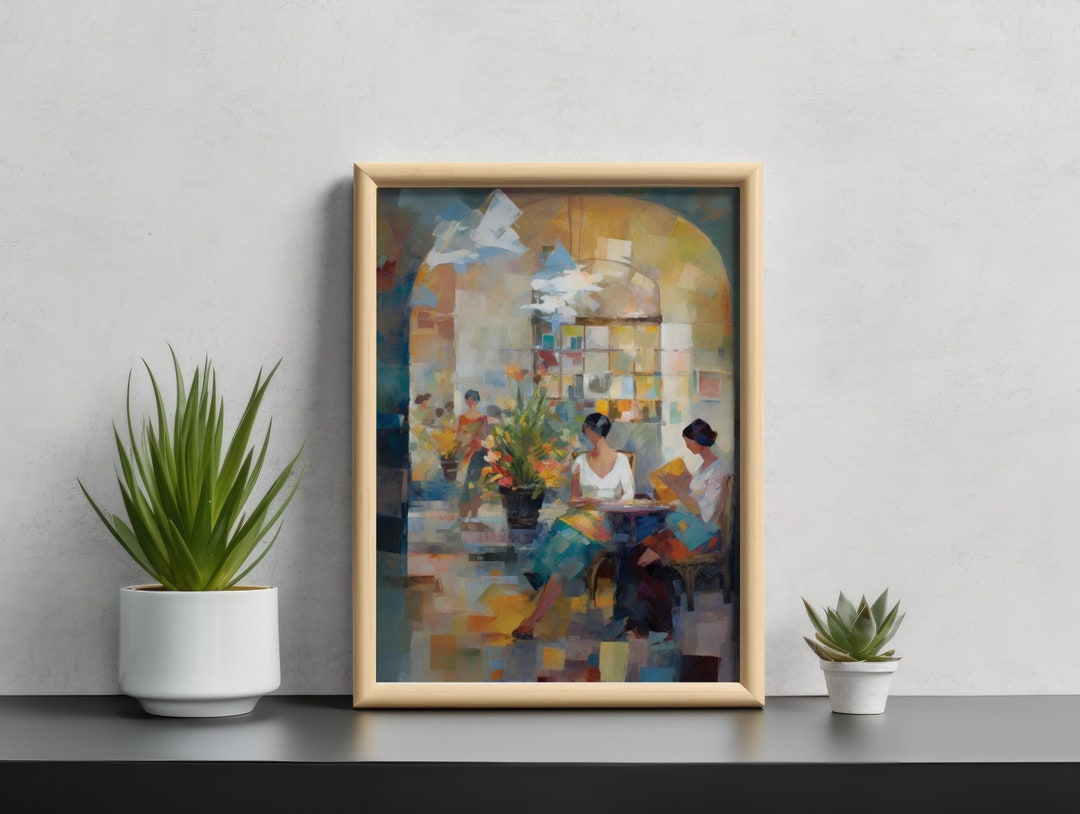 Modern Library Café Terrace Digital Printable Wall Art Instant Download ...