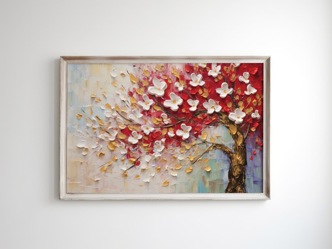 3D Flower Tree Art Impasto Oil Painting Digital Printable Art Instant ...