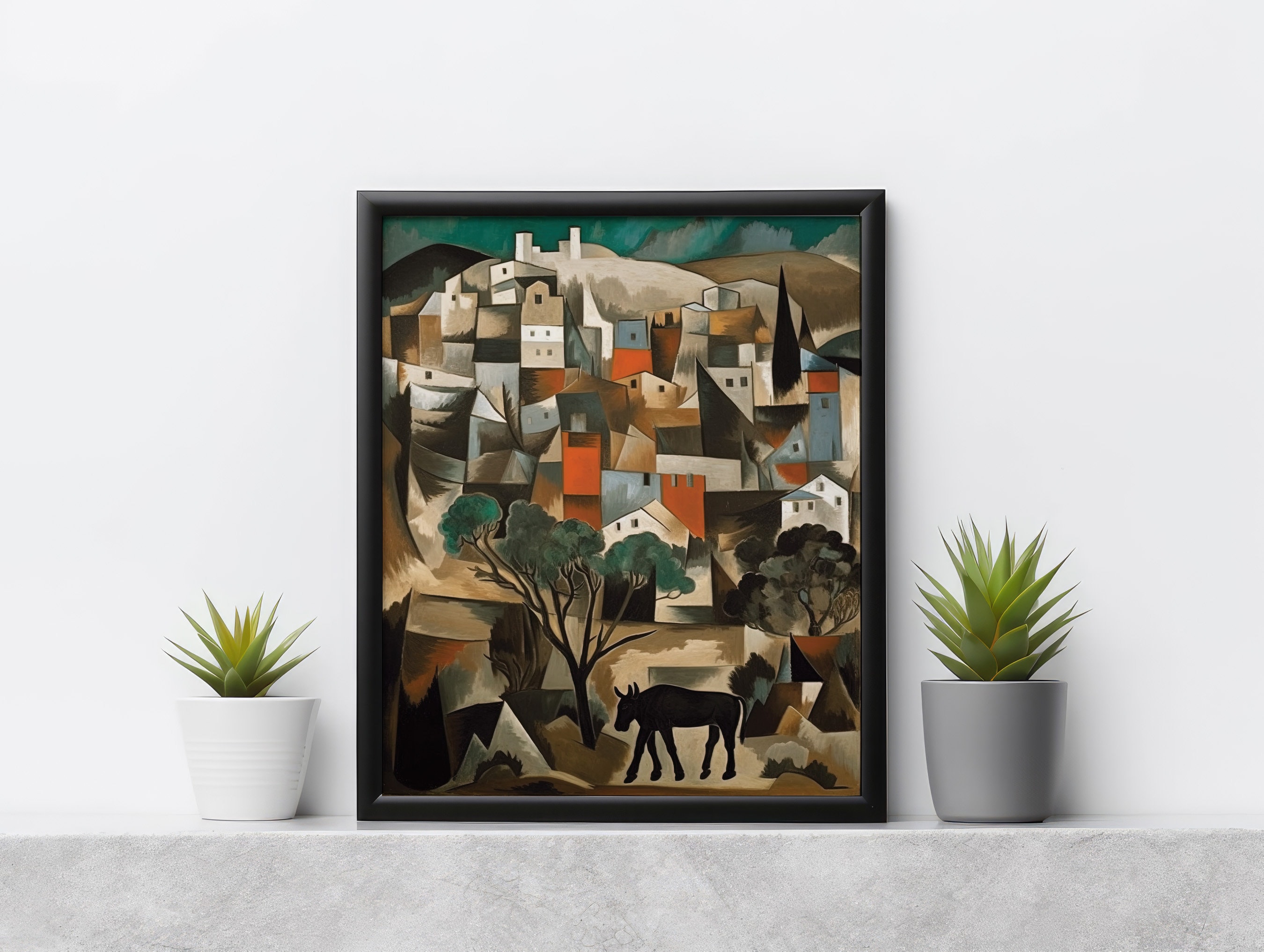 Picasso Cahotic City Landscape Cubism Oil Paint Digital Printable Wall ...