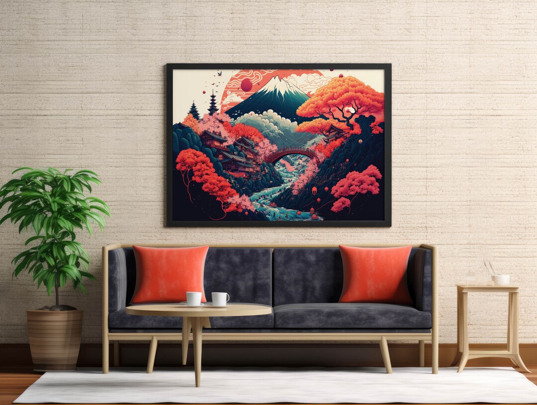 Japanese Doodle Art Landscape Digital Printable Wall Art Instant ...