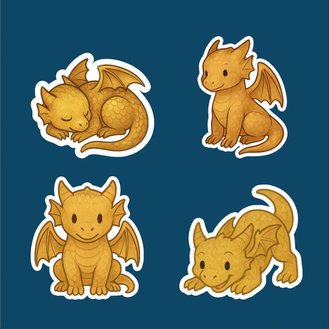 Golden Dragon Stickers - Cute Kawaii Matte Vinyl Decals - Etsy
