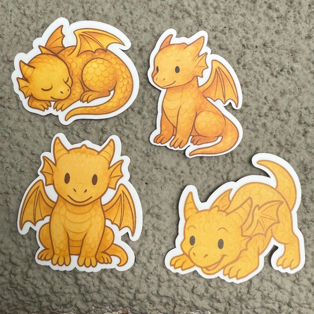 Little Gold Dragon Stickers - Dragon Stickers, Dragon Decals, Golden ...