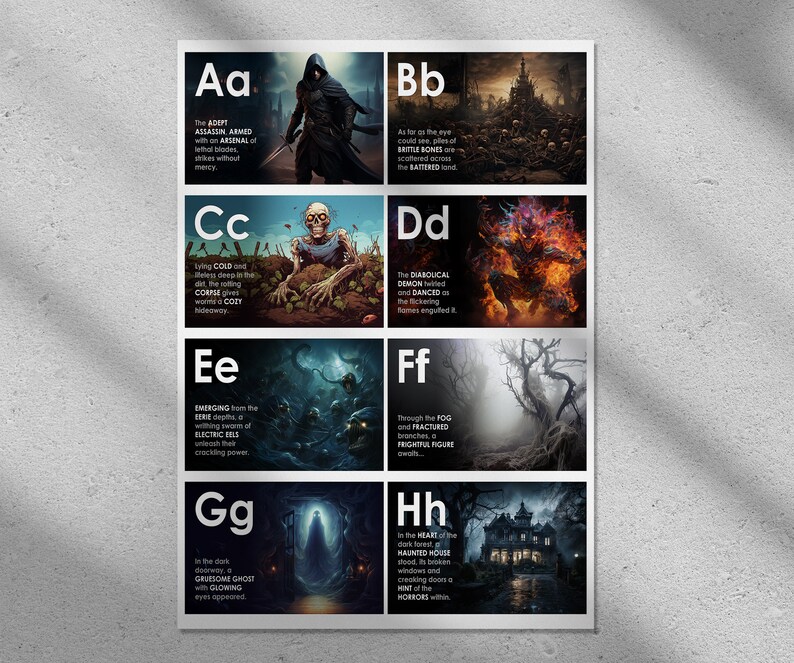 Spooky Horror Alphabet Flash Cards ABC Cards Kids Room Decor A to Z ...