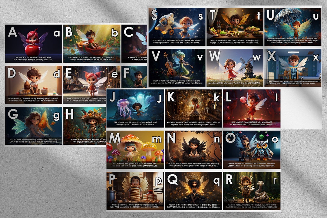 Fairy Themed Alphabet Flash Cards ABC Cards Kids Room Decor A to Z ...