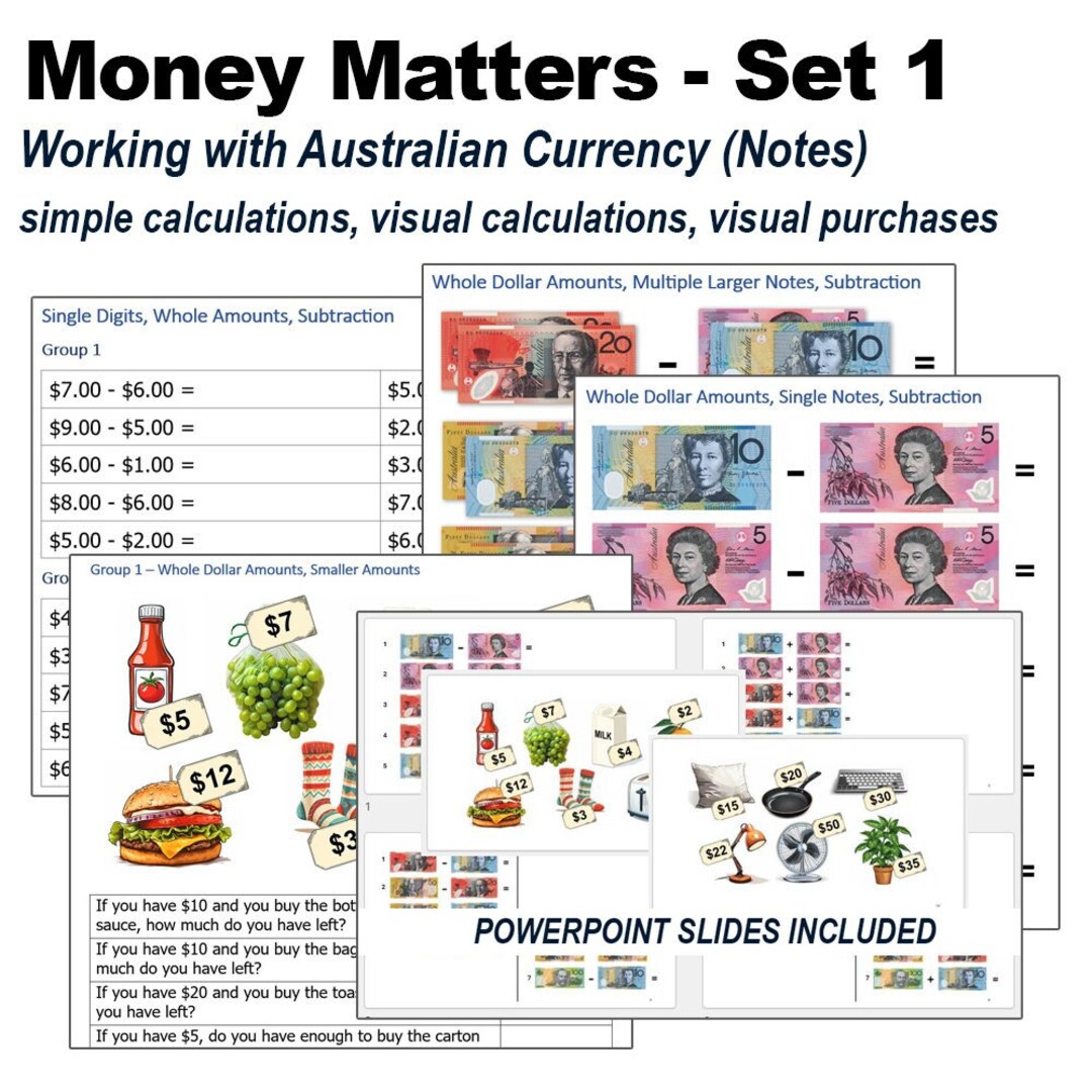 Australian Currency Money Practice (notes) - Money Matters Set 1 - Etsy