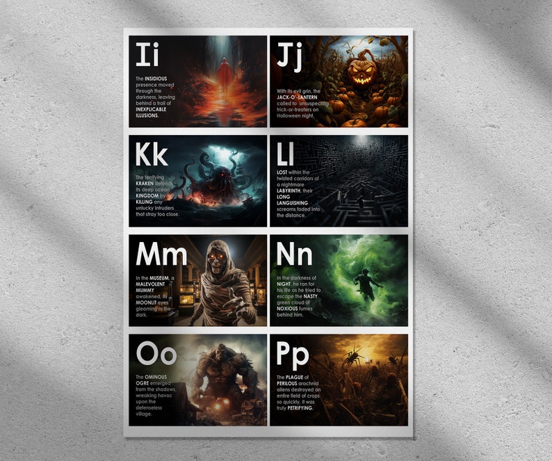 Spooky Horror Alphabet Flash Cards ABC Cards Kids Room Decor A to Z ...