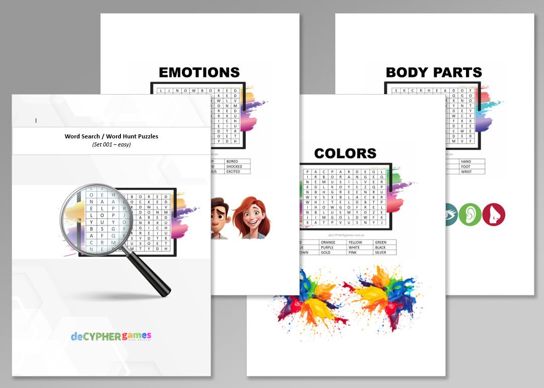 Body Parts, Colours, Emotions - Word Search Puzzles (difficulty Level ...