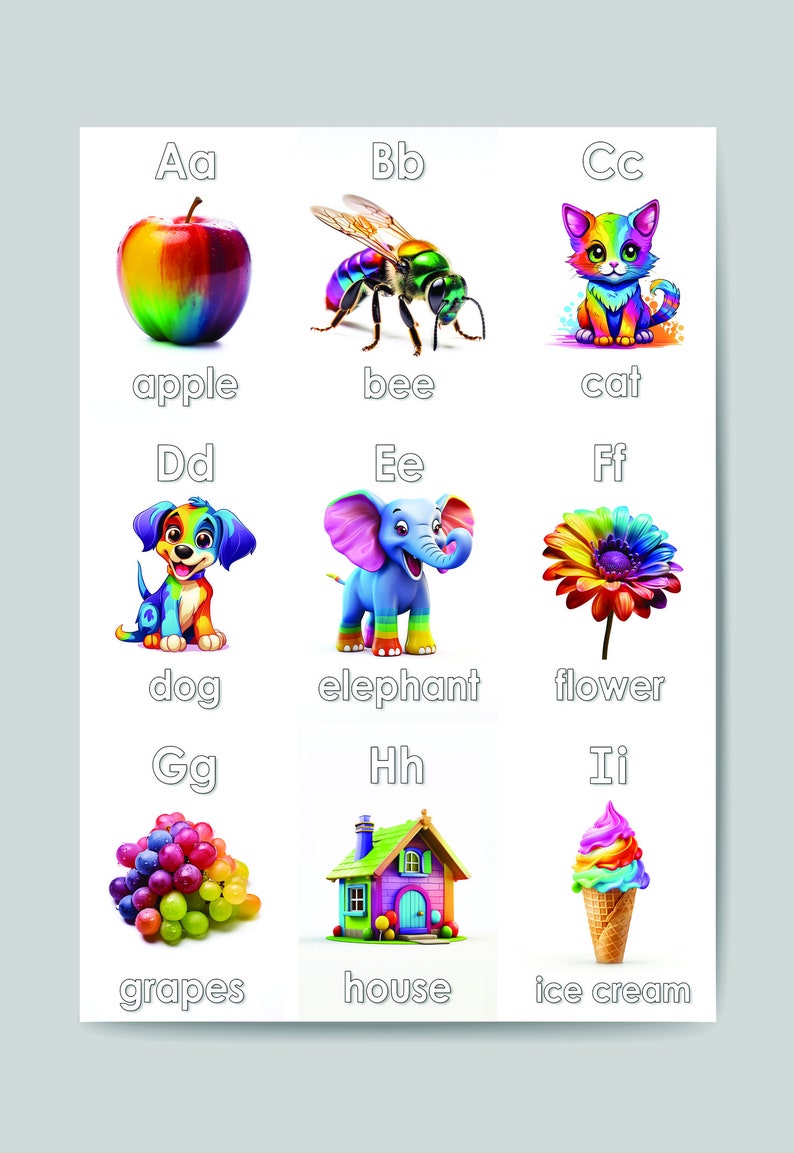 Rainbow Alphabet Flash Cards ABC Cards Kids Room Decor A to Z - Etsy