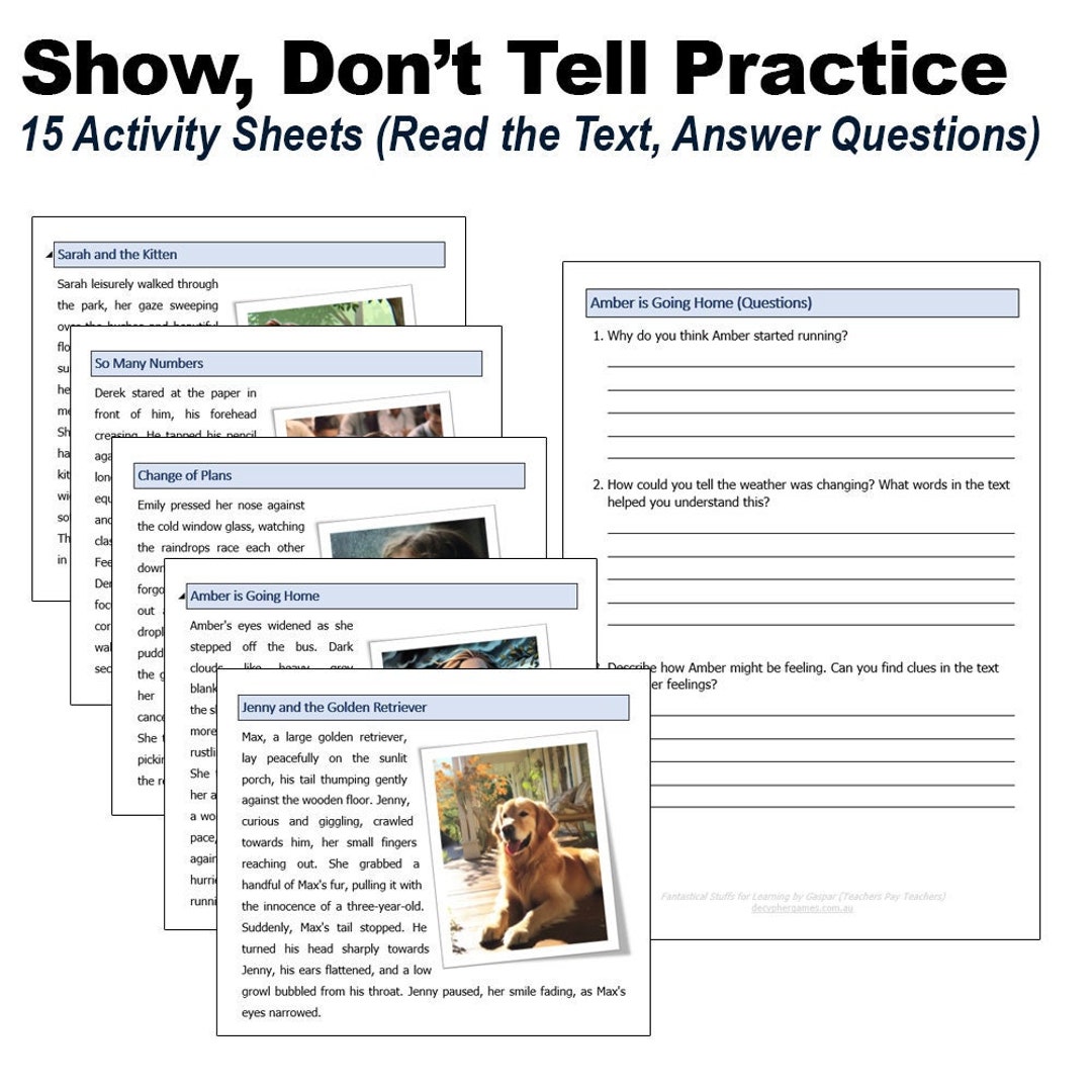 Show Don't Tell Educational Resource X15 Activities text, Image, and 3 ...