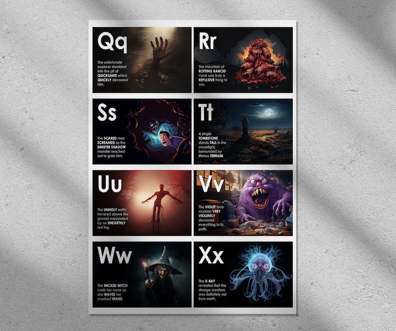 Spooky Horror Alphabet Flash Cards ABC Cards Kids Room Decor A to Z ...