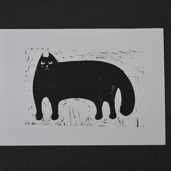 Cat Lino Print - Etsy UK