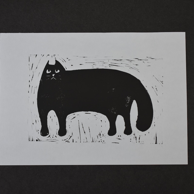 Cat Lino Print - Etsy UK