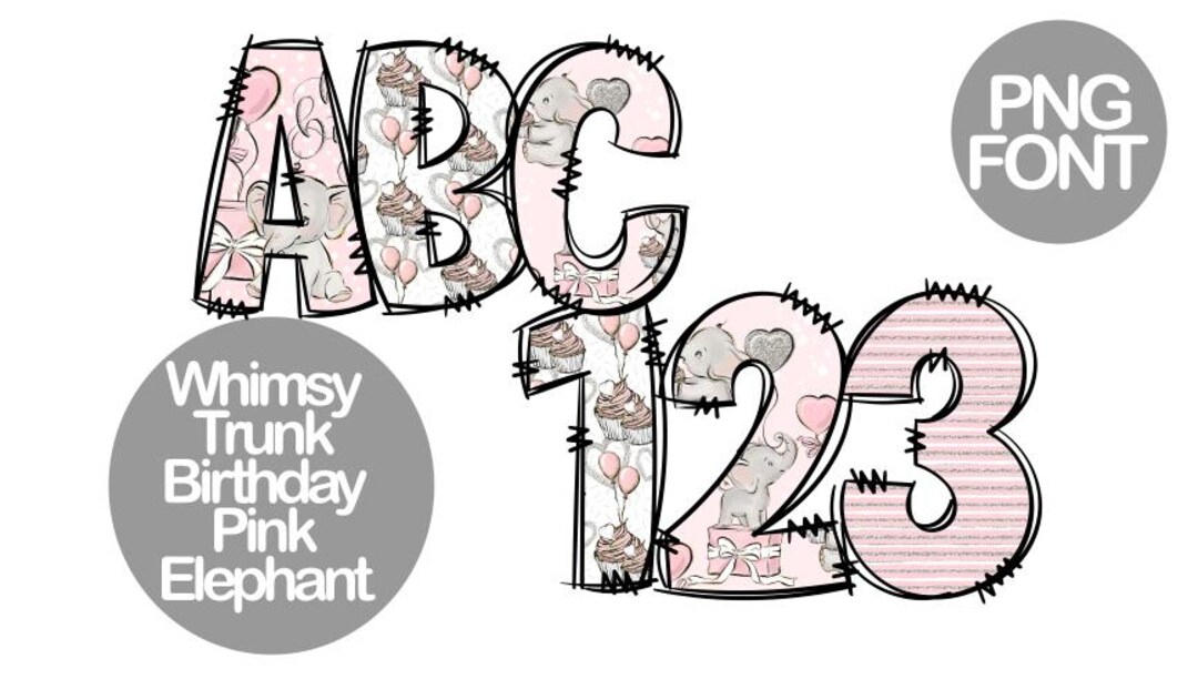Pink Birthday PNG Font | Whimsical Doodle Alphabet (digital Download ...