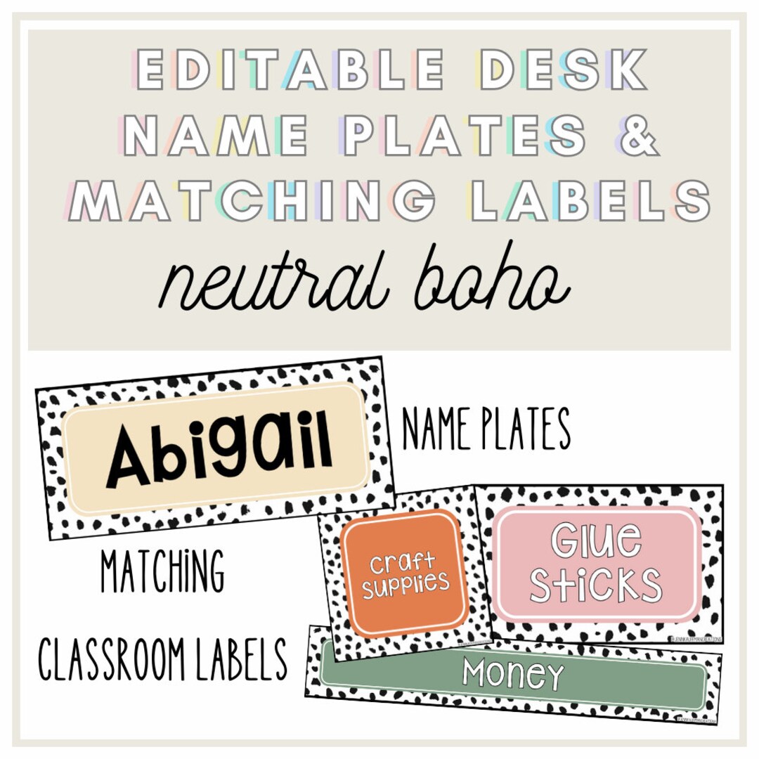 Neutral Boho Matching Name Plate and Classroom Labels - Etsy