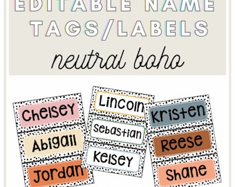 Editable Student Name and Desk Tags | Plates | Locker Name | Boho Polka ...
