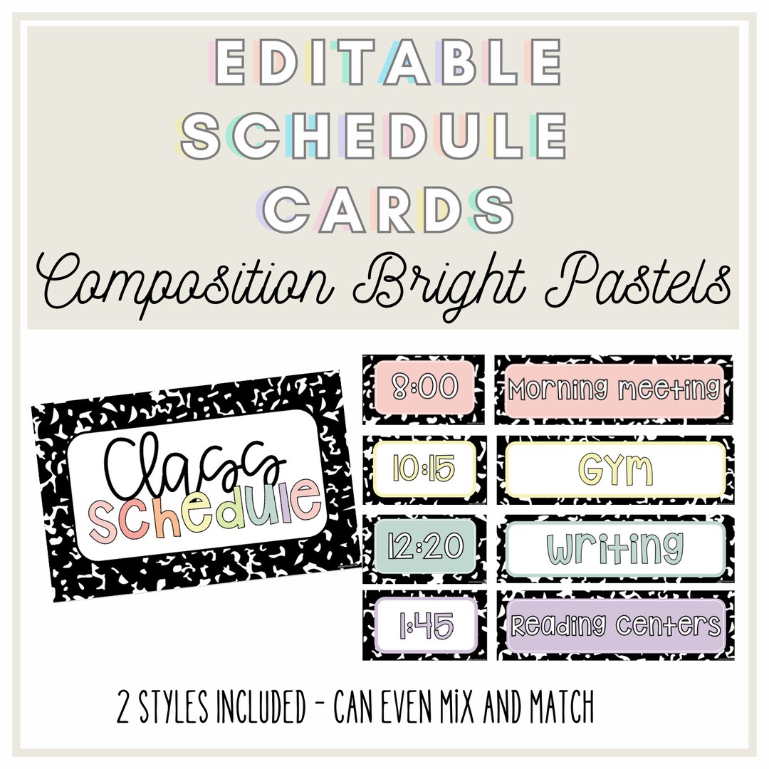Editable Pastel Composition Notebook Themed Schedule Cards - Etsy