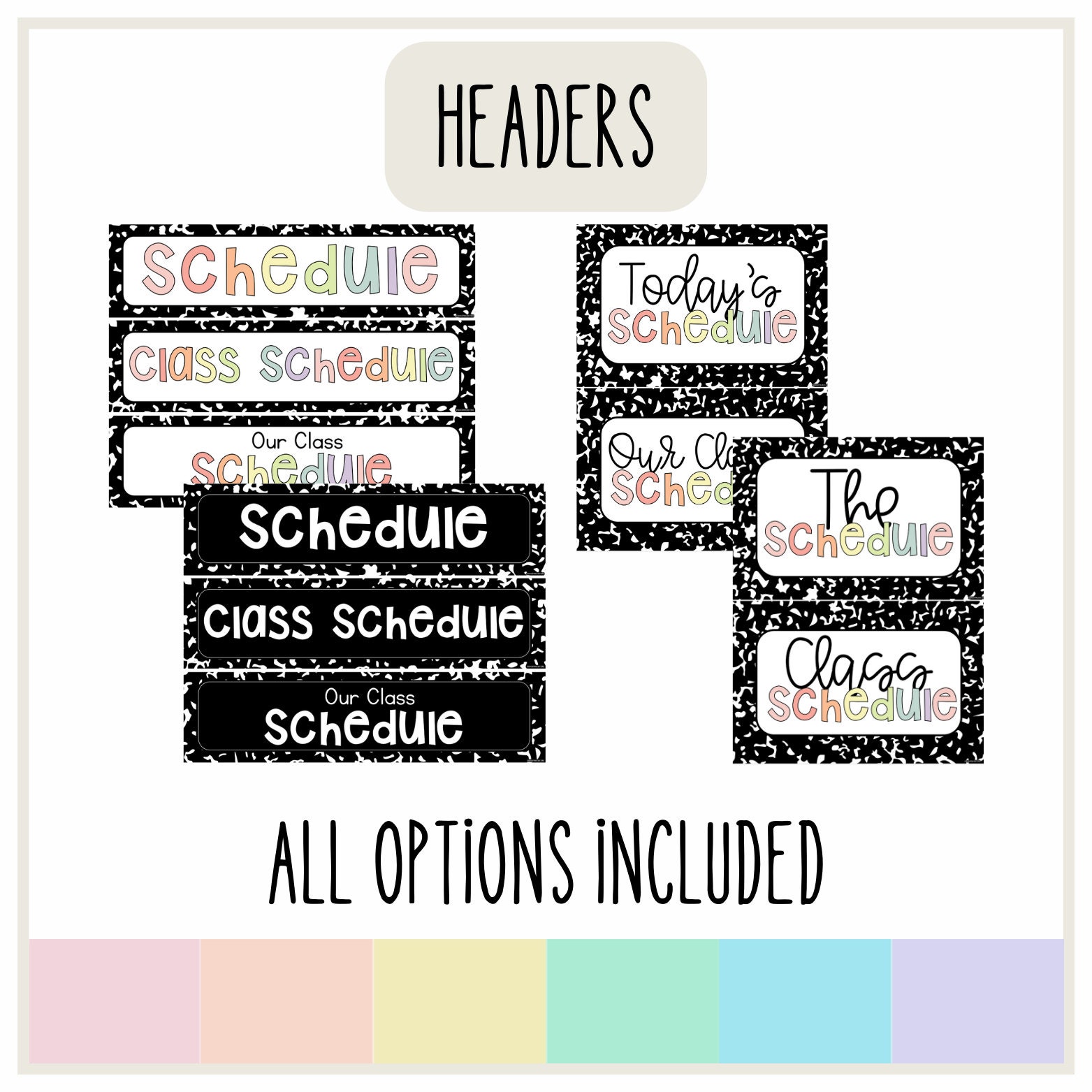 Editable Pastel Composition Notebook Themed Schedule Cards - Etsy
