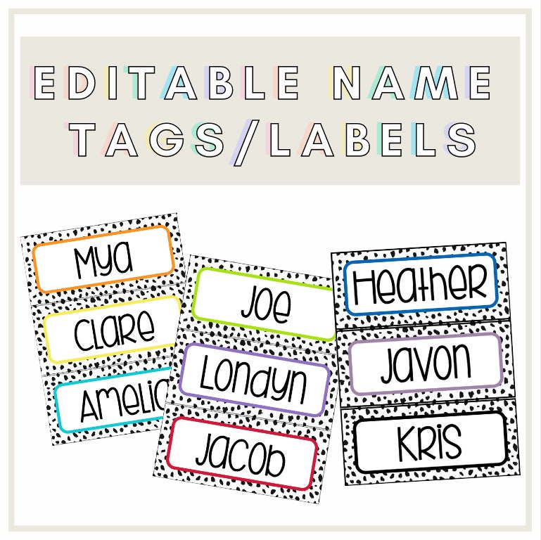 Editable Student Name and Desk Tags | Plates | Locker Name | Boho Polka ...