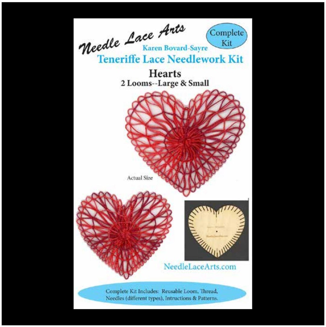 Hearts 2 Sizes Teneriffe Lace Needlework Complete Kit Tenerife Sol Lace ...