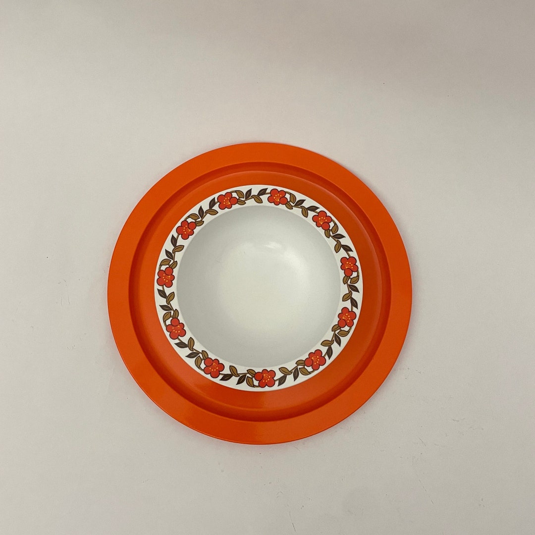 GUSTAVSBERG "ornamin" Orange Melamine Plate and Orange Flower Bowl Set ...