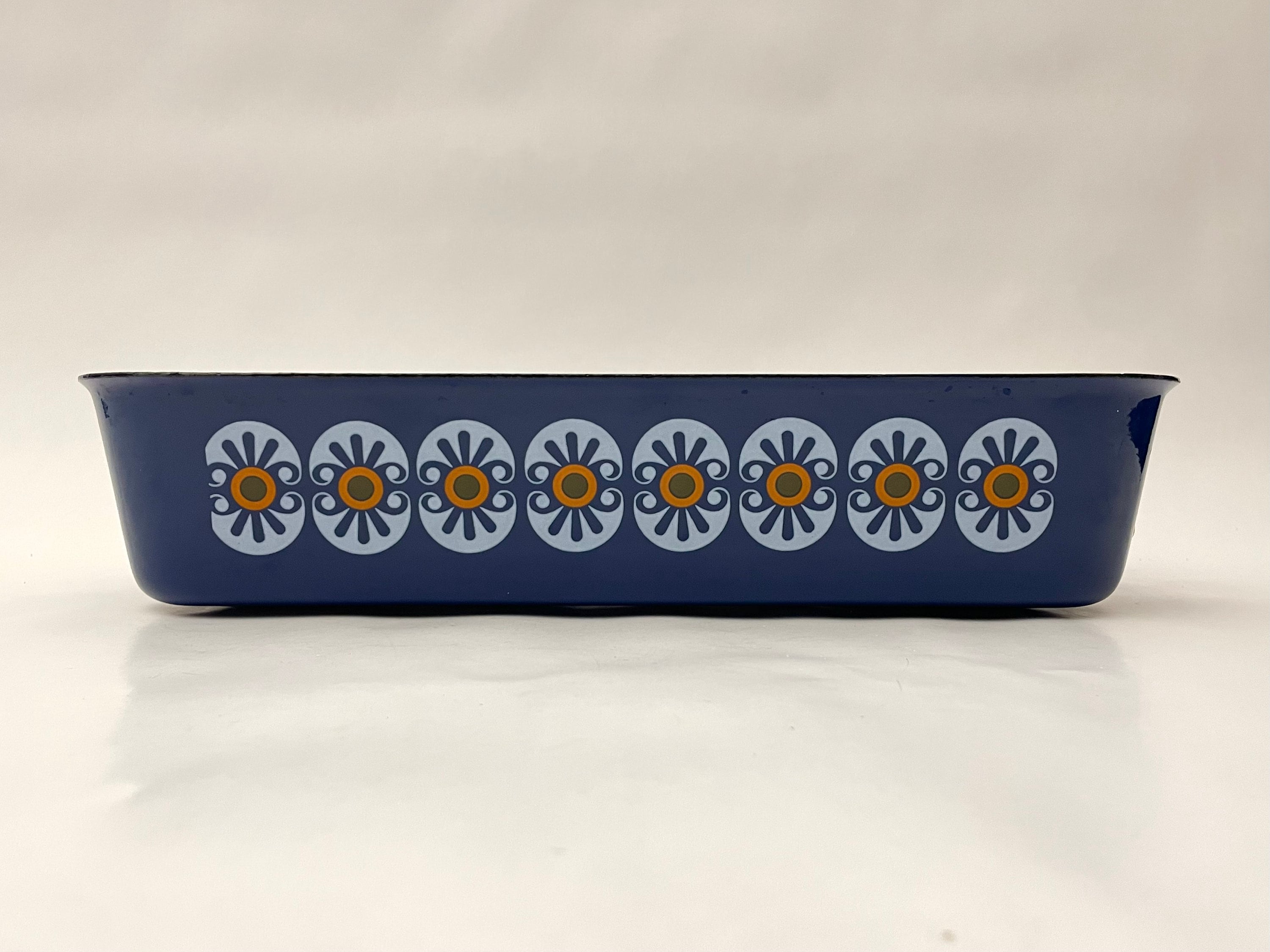 Vintage BLUE Cast Iron Enamelware With ORANGE & White Pattern - Etsy