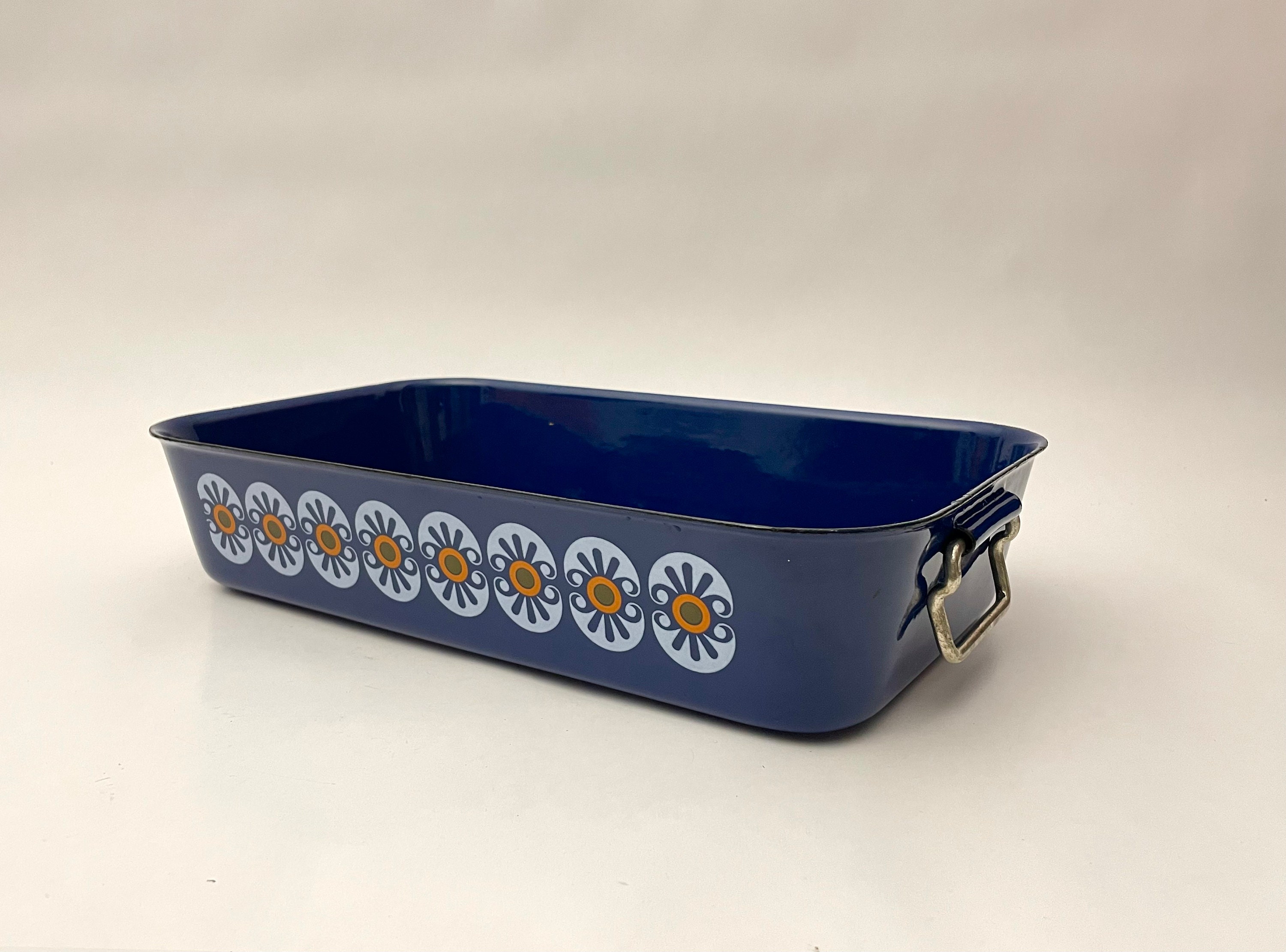 Vintage BLUE Cast Iron Enamelware With ORANGE & White Pattern - Etsy