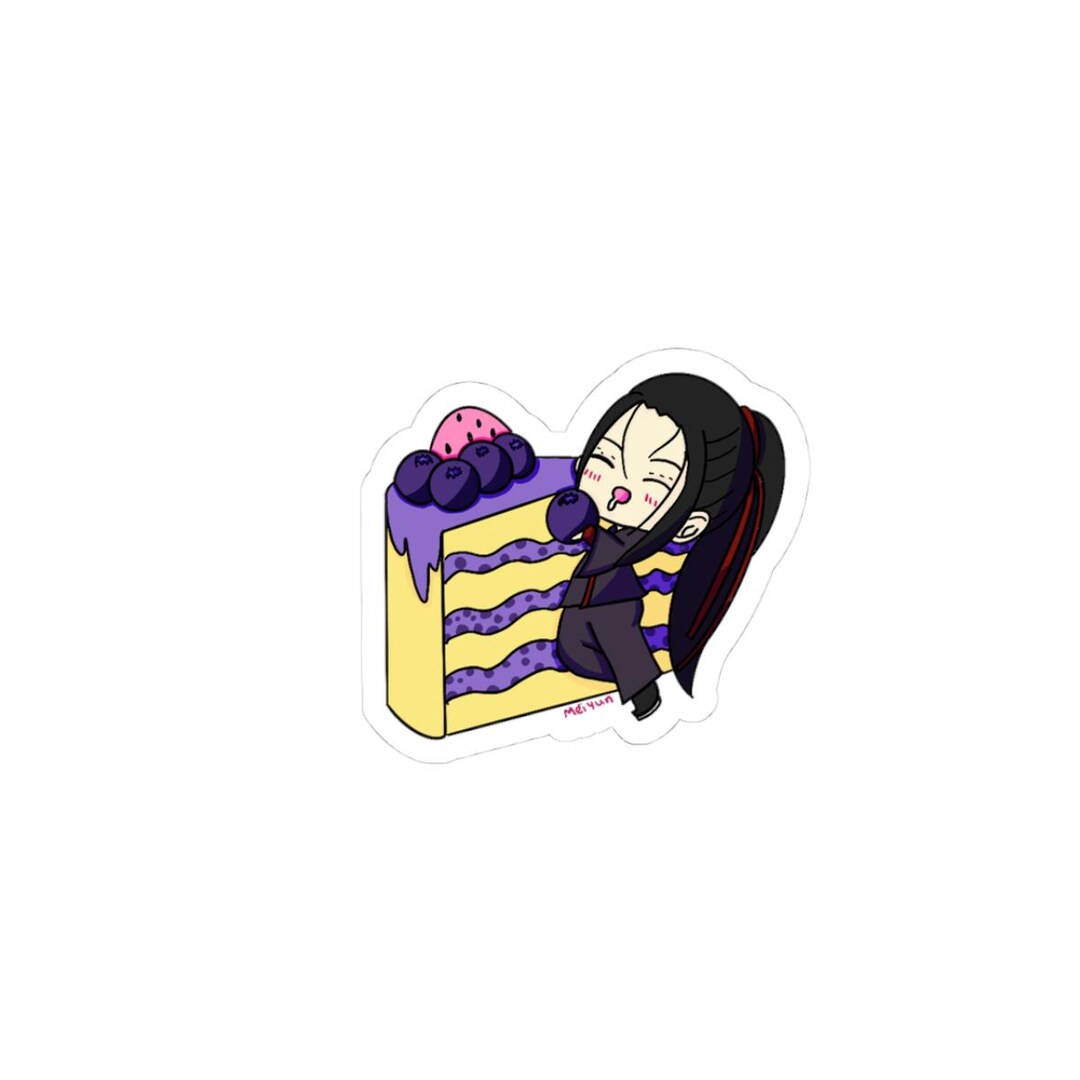 Chibi Hugging Purple Layer Cake Kiss-cut Stickers | Cute Anime Dessert ...