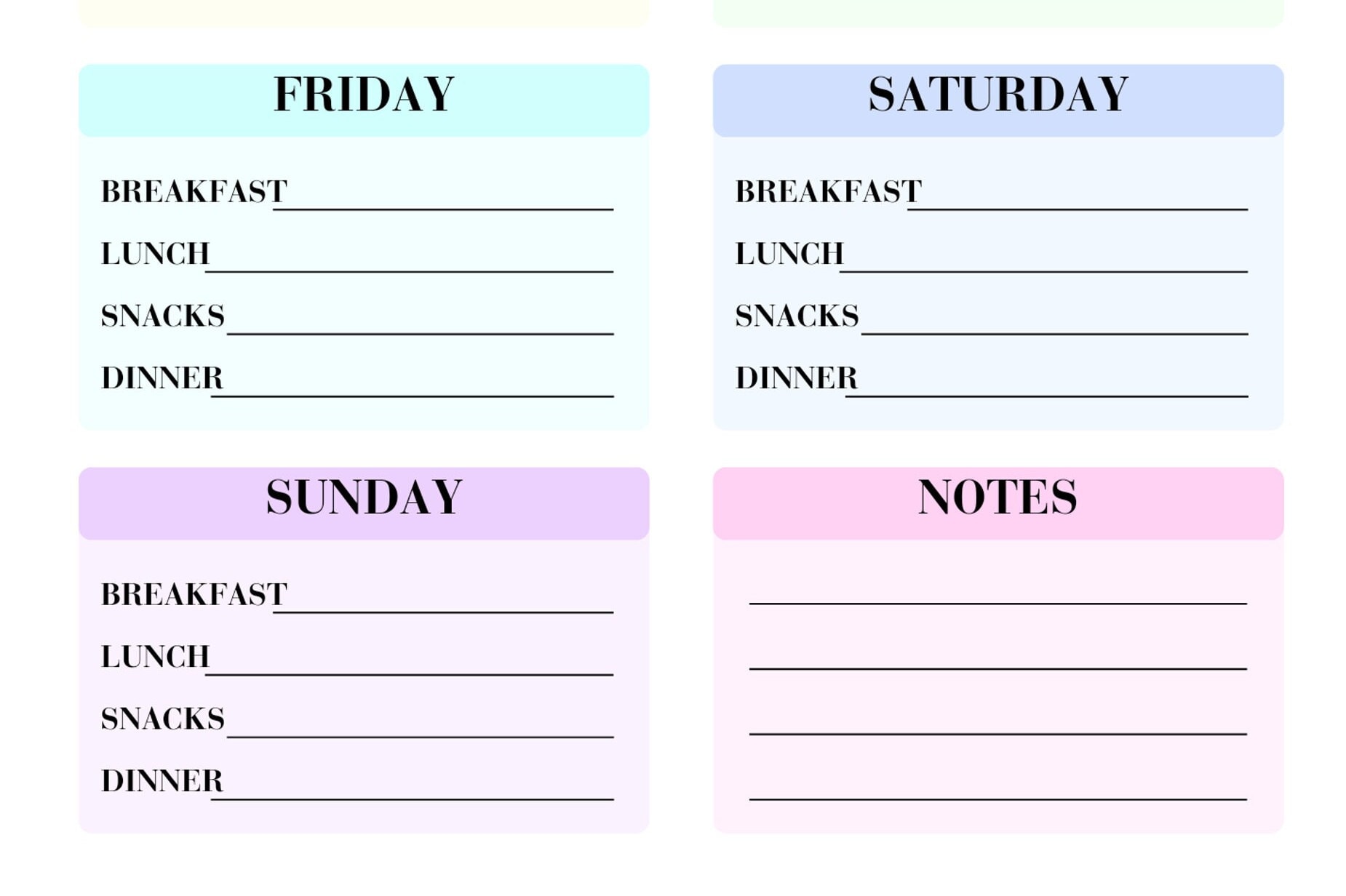 Colorful Weekly Meal Planner - Etsy