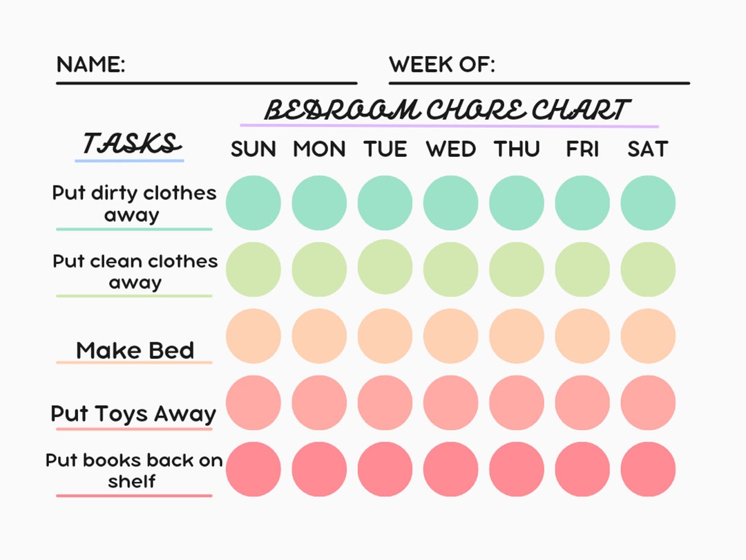 Colorful Bedroom Chore Chart - Etsy