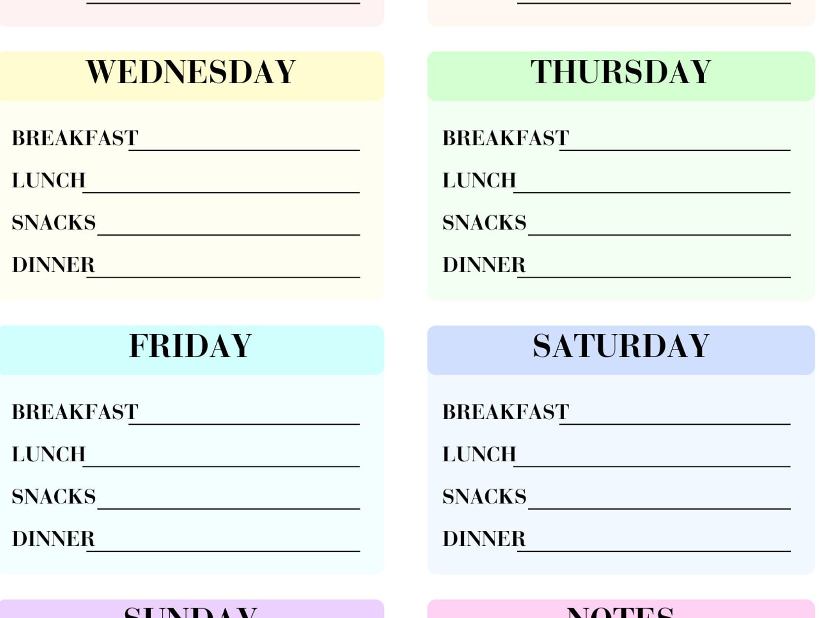 Colorful Weekly Meal Planner - Etsy