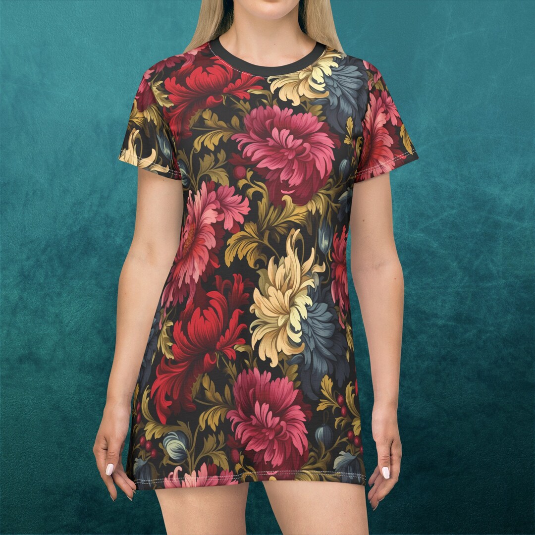 Dark Romance: Gothic Floral Tunic Dress Gothic Floral T-shirt Dress - Etsy