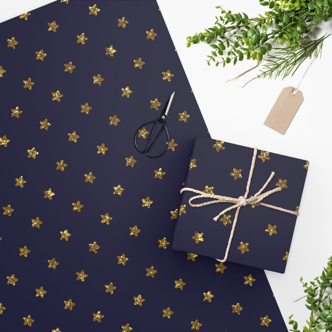 Elegant Dark Blue and Gold Gift Wrap Add a Touch of Glamour to Your ...