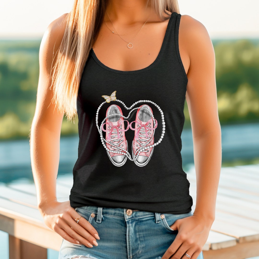 Coquette Design Tennis Shoes and Pearls Racerback Tee A Contemporary ...